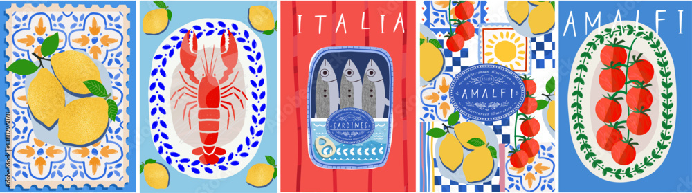 Summer. Italy. Amalfi. Vector illustration of Mediterranean italian ...