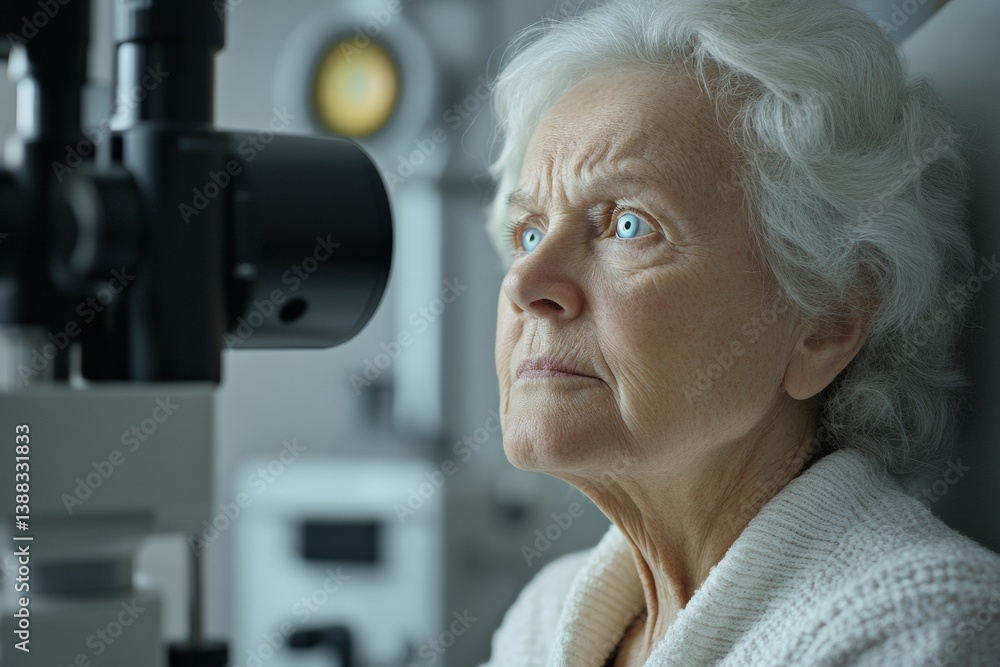 Elderly caucasian female undergoing eye examination at clinic Stock ...