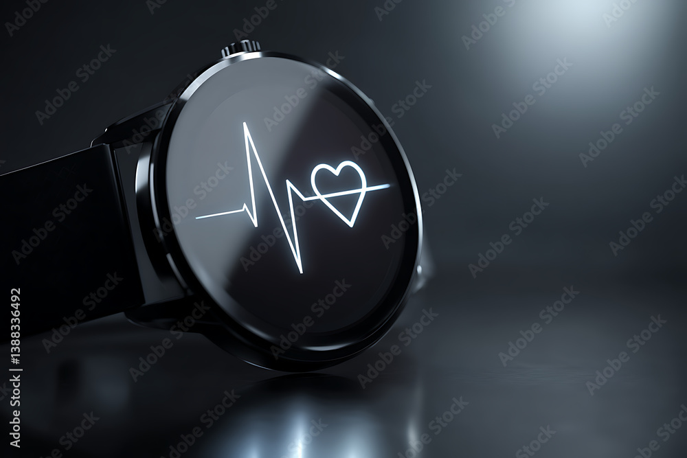 Smartwatch health monitor showing a stylized EKG heartbeat with a heart ...