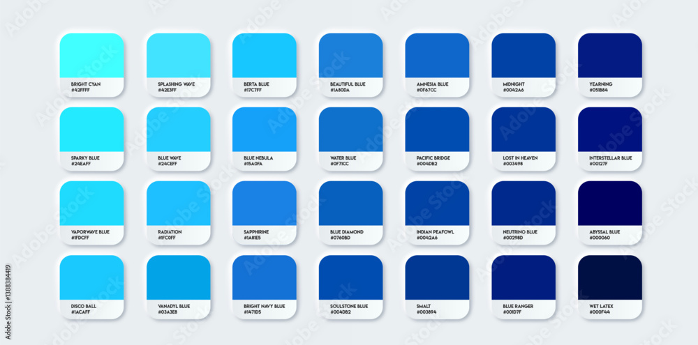 Blue Color Guide Palette with Color Names. Catalog Samples Blue with ...