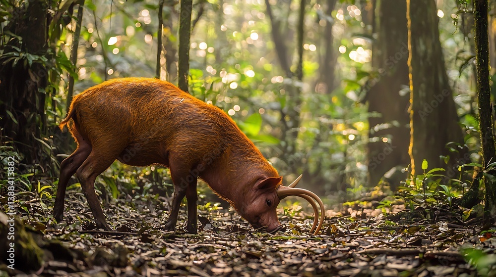 Babirusa tusk curving over skull Sulawesi rainforest rare pig deer ...