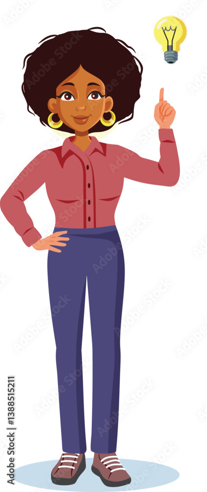 Smart Woman Thinks of a Brilliant Idea Vector. Businesswoman having the ...