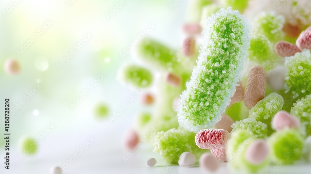 Microscopic view of green bacteria cells magnified in a laboratory ...