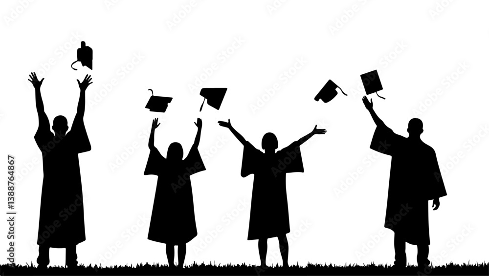 Vector de Stock Graduation Silhouette, Graduate Jump, Graduation ...