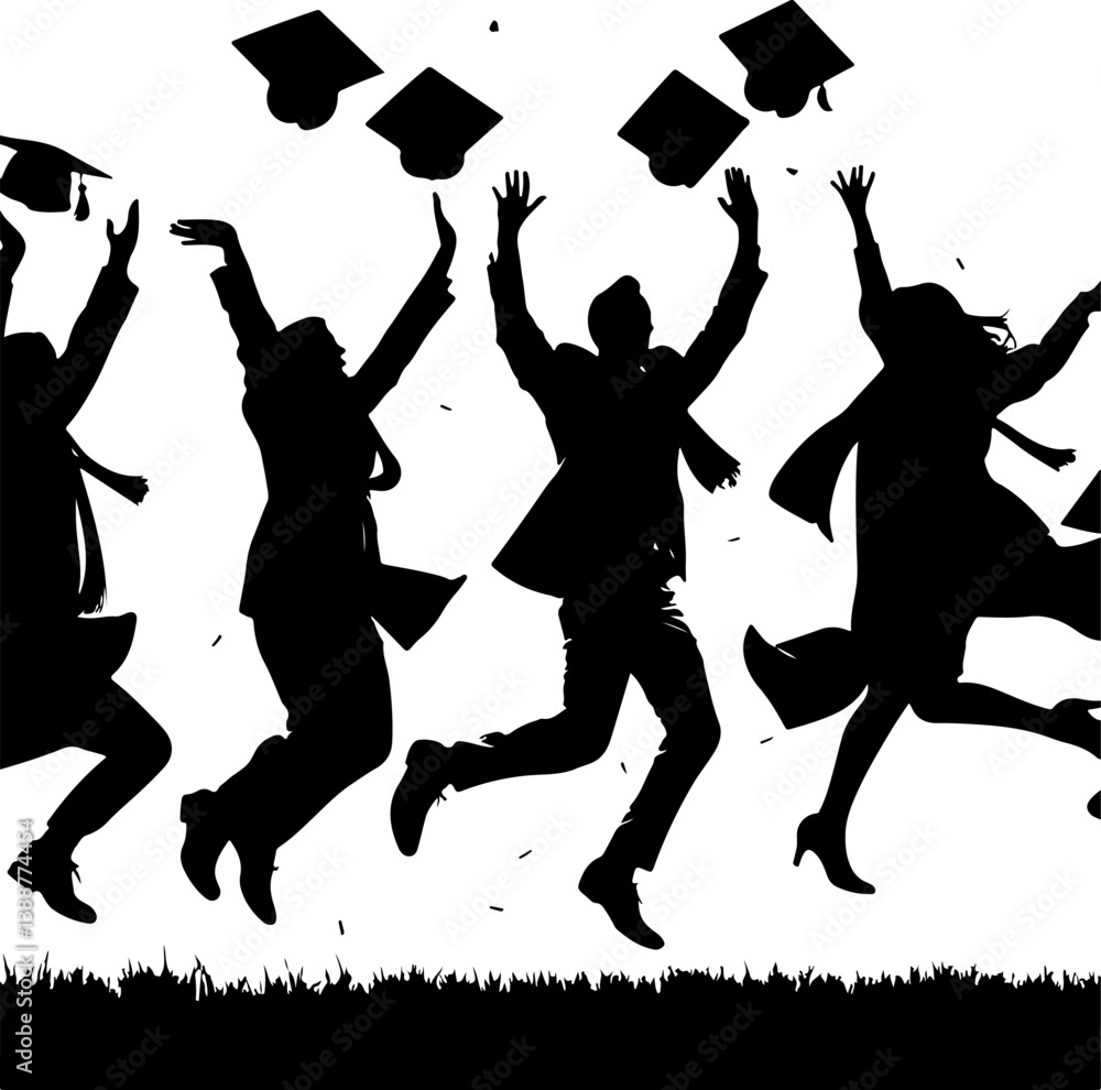 Graduation, Black and white, Sketch, Ink drawing, Celebration, Jumping ...