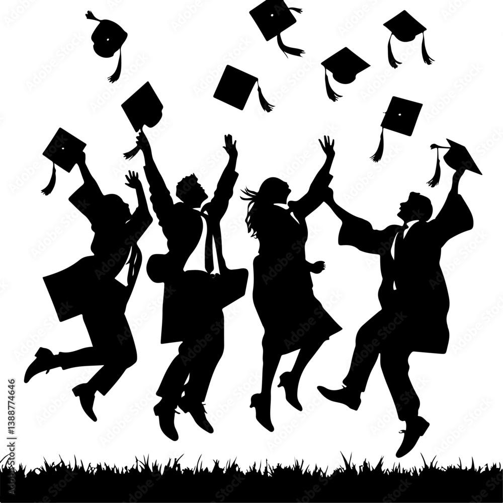 Graduation, Black and white, Sketch, Ink drawing, Celebration, Jumping ...