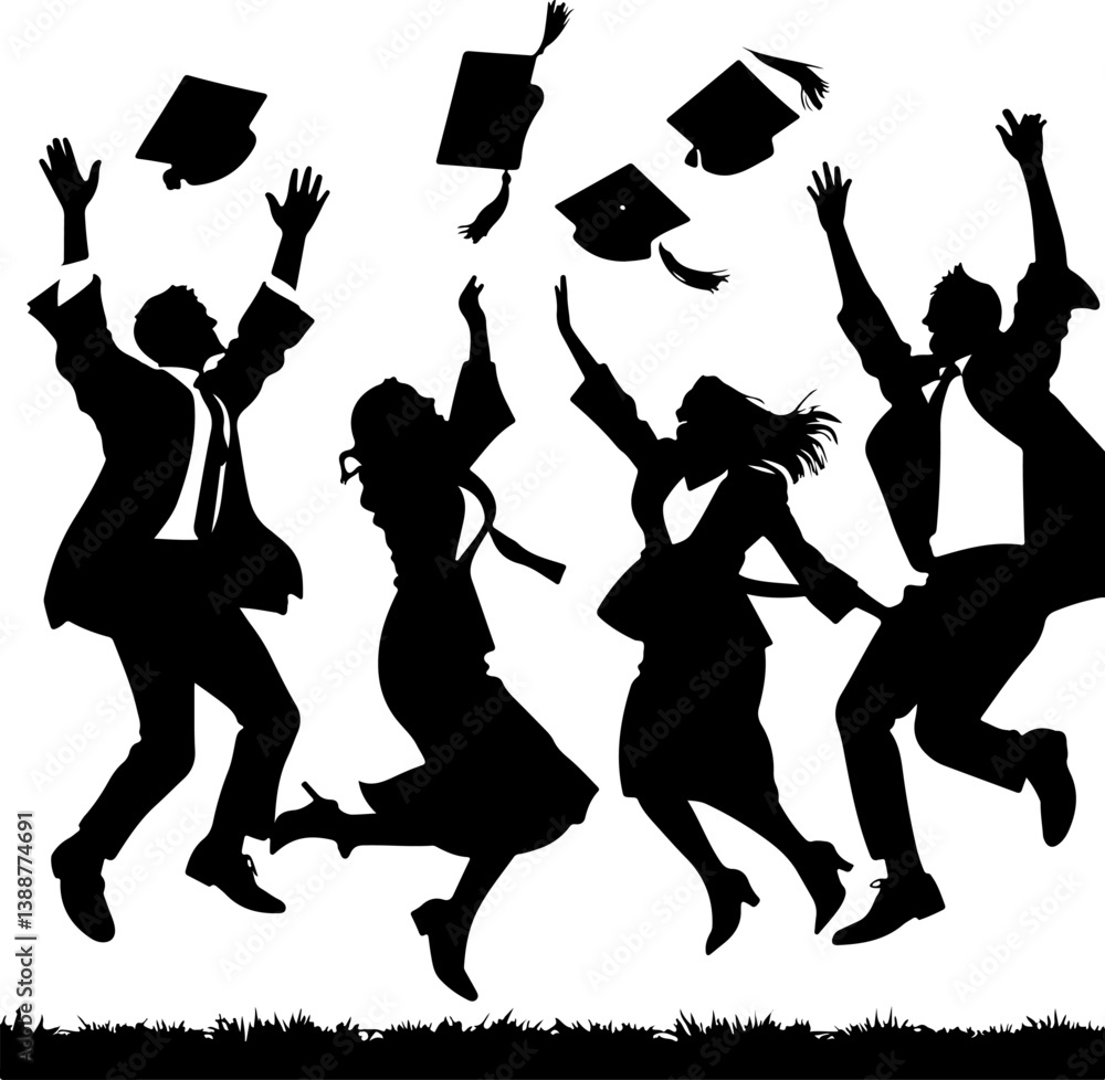 Graduation, Black and white, Sketch, Ink drawing, Celebration, Jumping ...