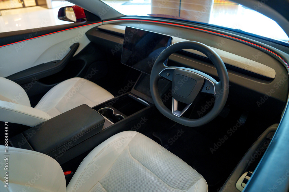 Penang, Malaysia – Mar 26, 2025: Clean and modern Tesla car interior ...