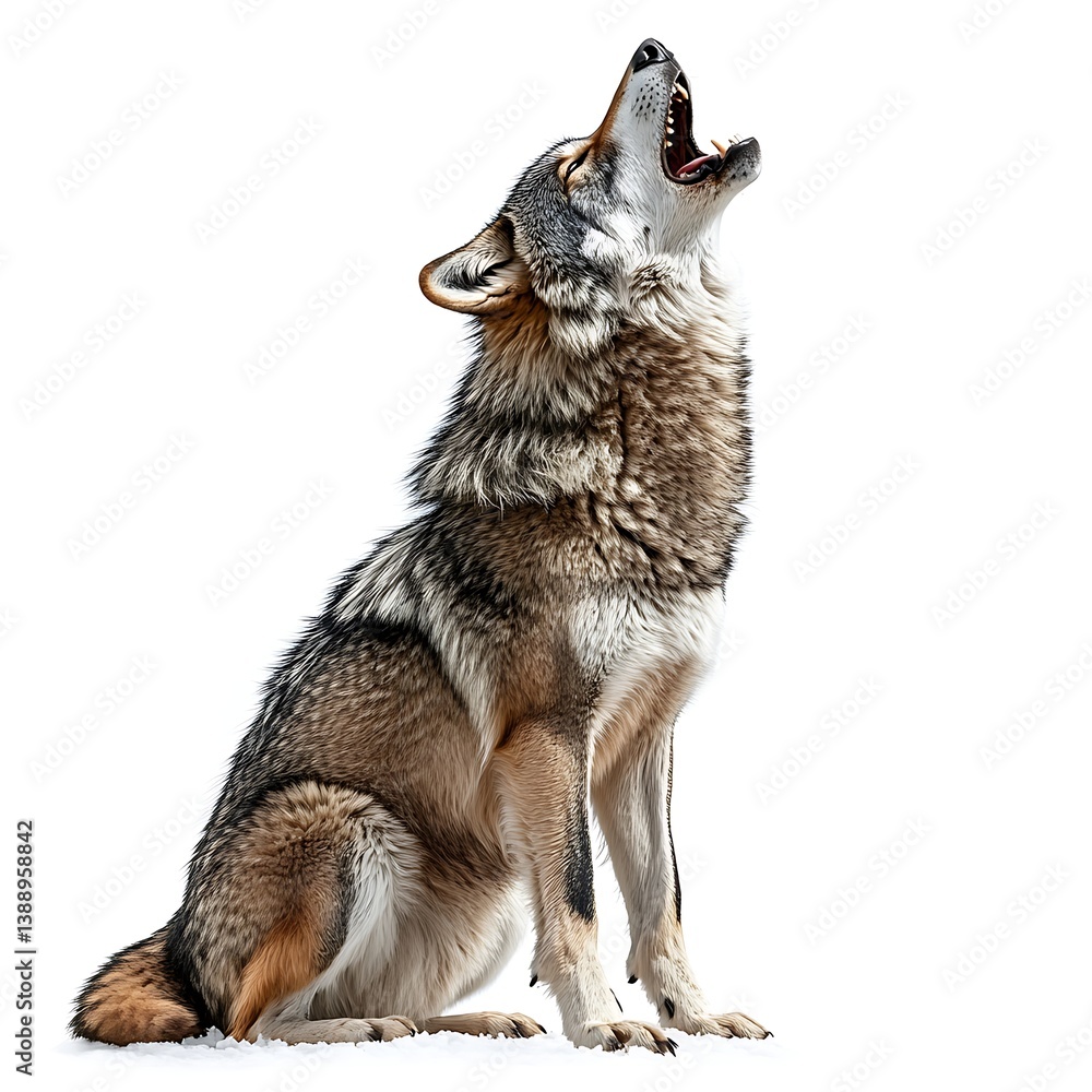 Lone Howl: A powerful gray wolf sits, head lifted in a dramatic ...