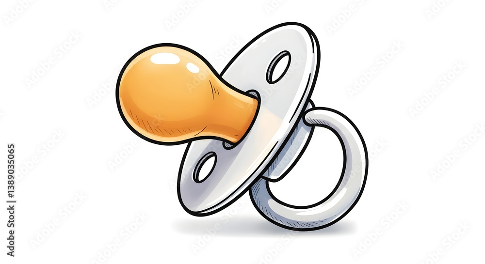 Cartoon illustration of a baby pacifier with an orange nipple and a ...