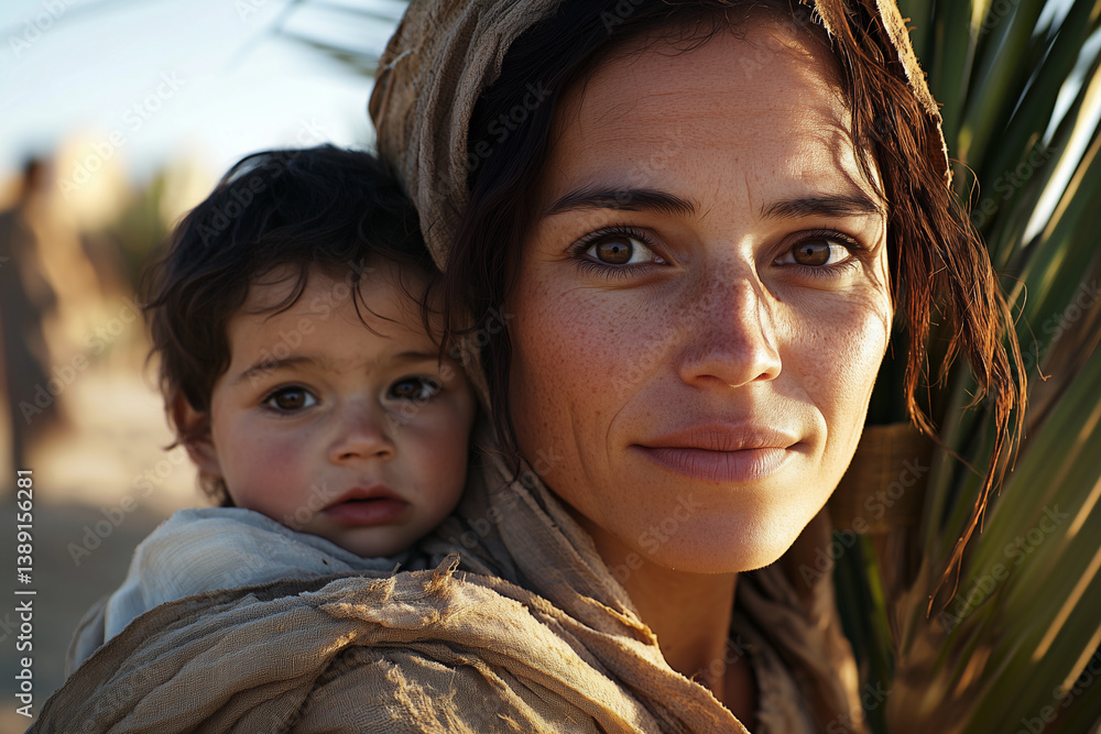 A hyper-realistic cinematic scene of Jochebed, the Hebrew mother of ...