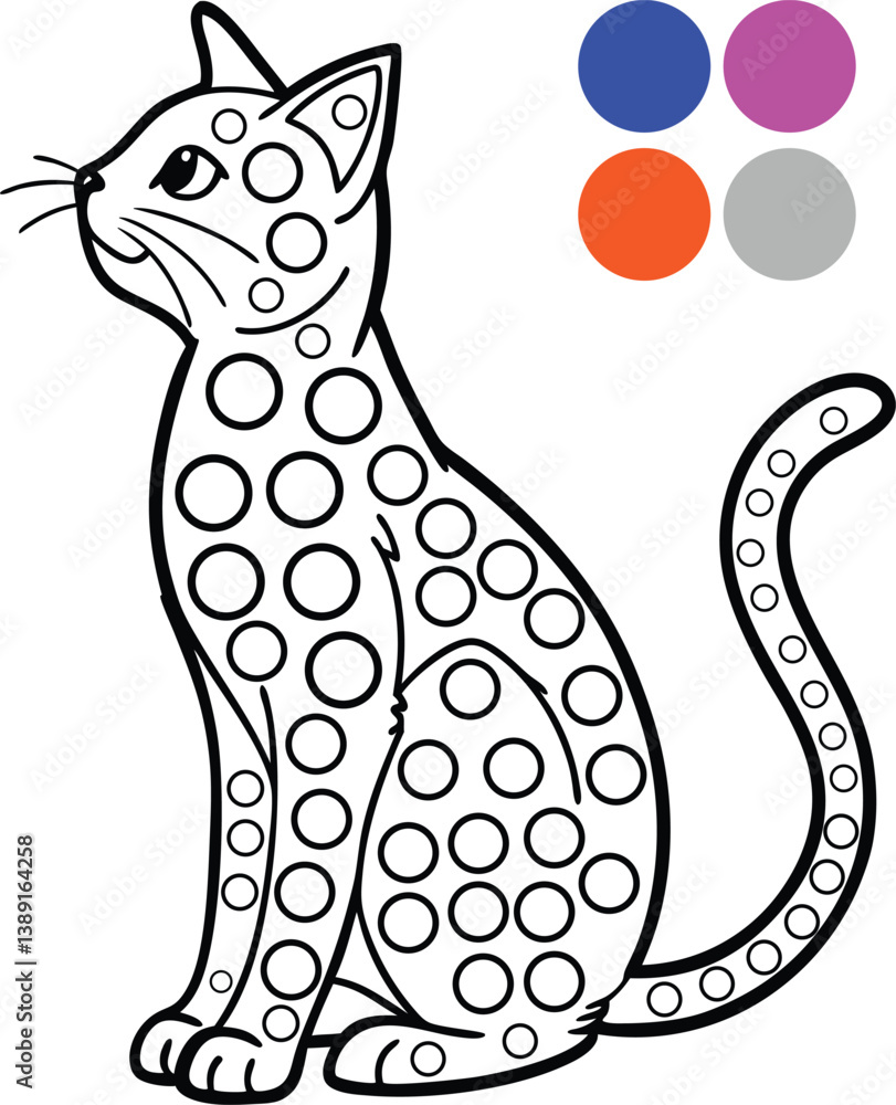 Printable Dot-to-Color Cat Coloring Page Stock Vector | Adobe Stock