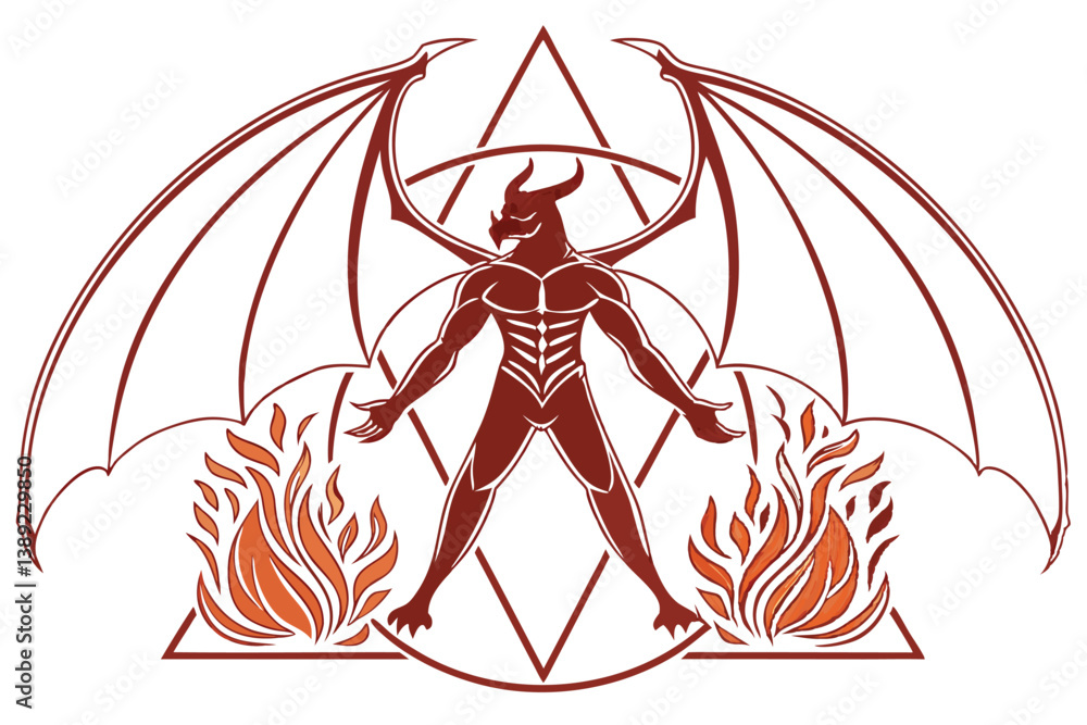 100 Stylized mythical creature, winged demon, muscular torso, horned ...