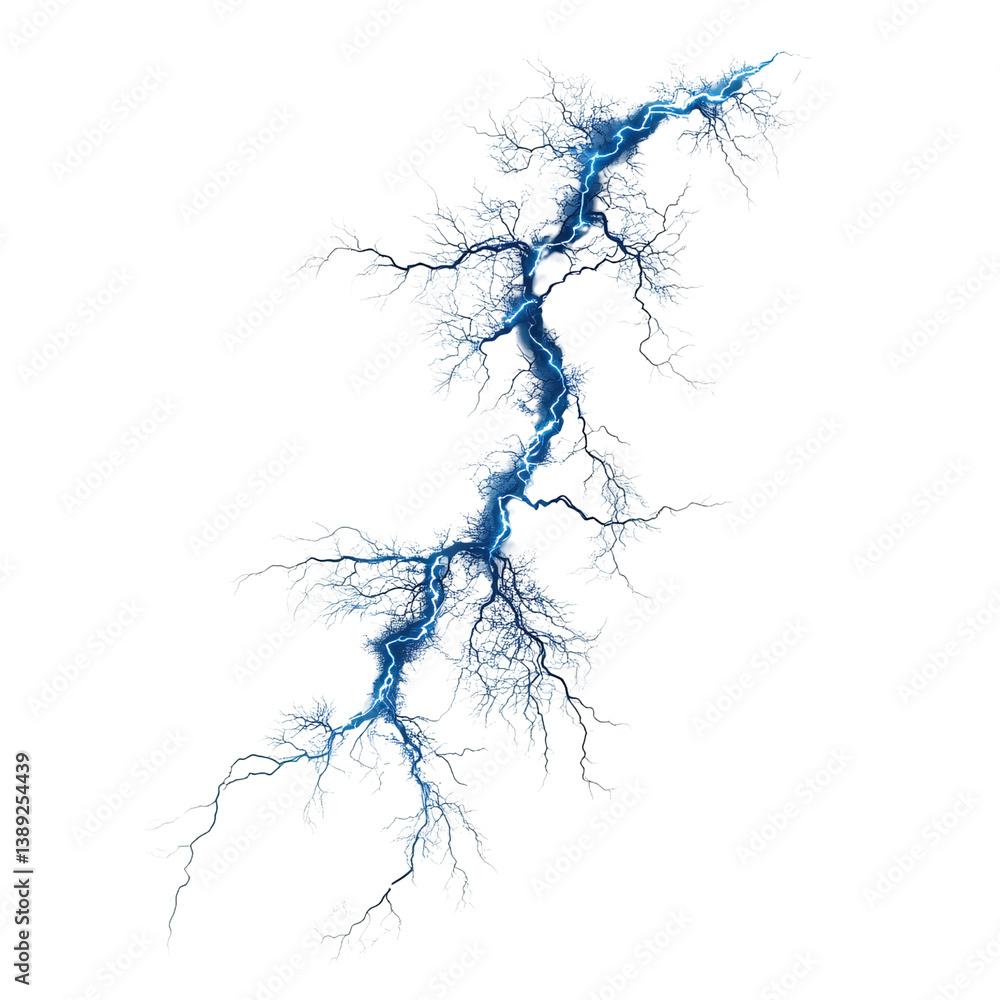 Dramatic blue lightning strike with fractal branching effect on a ...