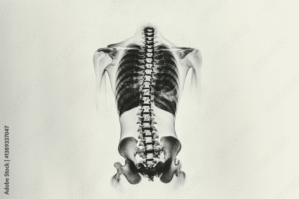 Illustration Stock X-ray showing the human spine structure, shown ...