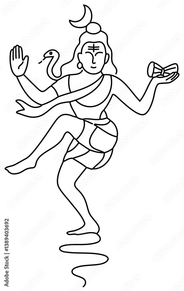 Dancing Lord Shiva Single Stroke Vector Illustration Line Art, shiva ...