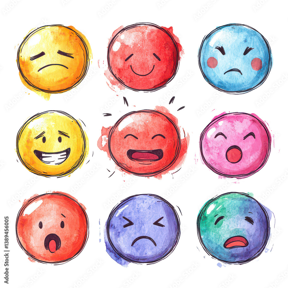 Hand-drawn emoticons png doodle emoji png face expressions png sketch ...