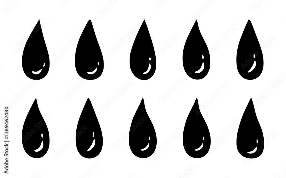 Doodle water drop, hand drawn sweat tear. Vector illustration. Black ...