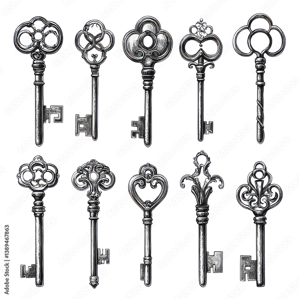 Стоковое фото «Vintage key illustrations png baroque key png elegant ...