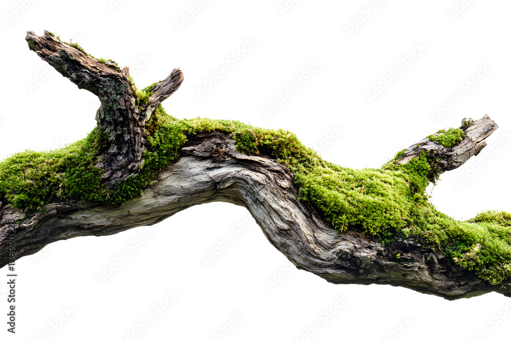 Moss-covered tree branch isolated on transparent background Stock Photo ...