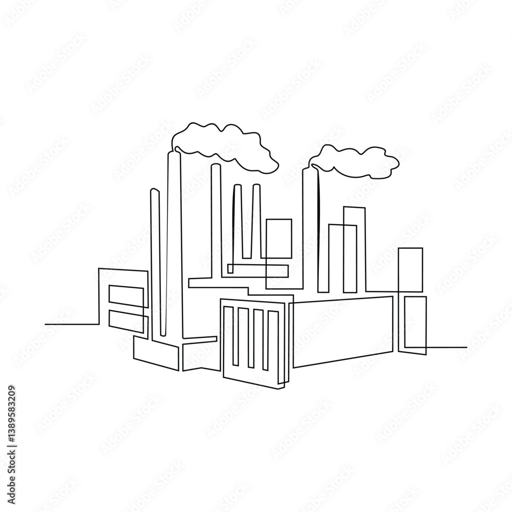 One continuous line drawing of chimney, gas turbine generator and heat ...