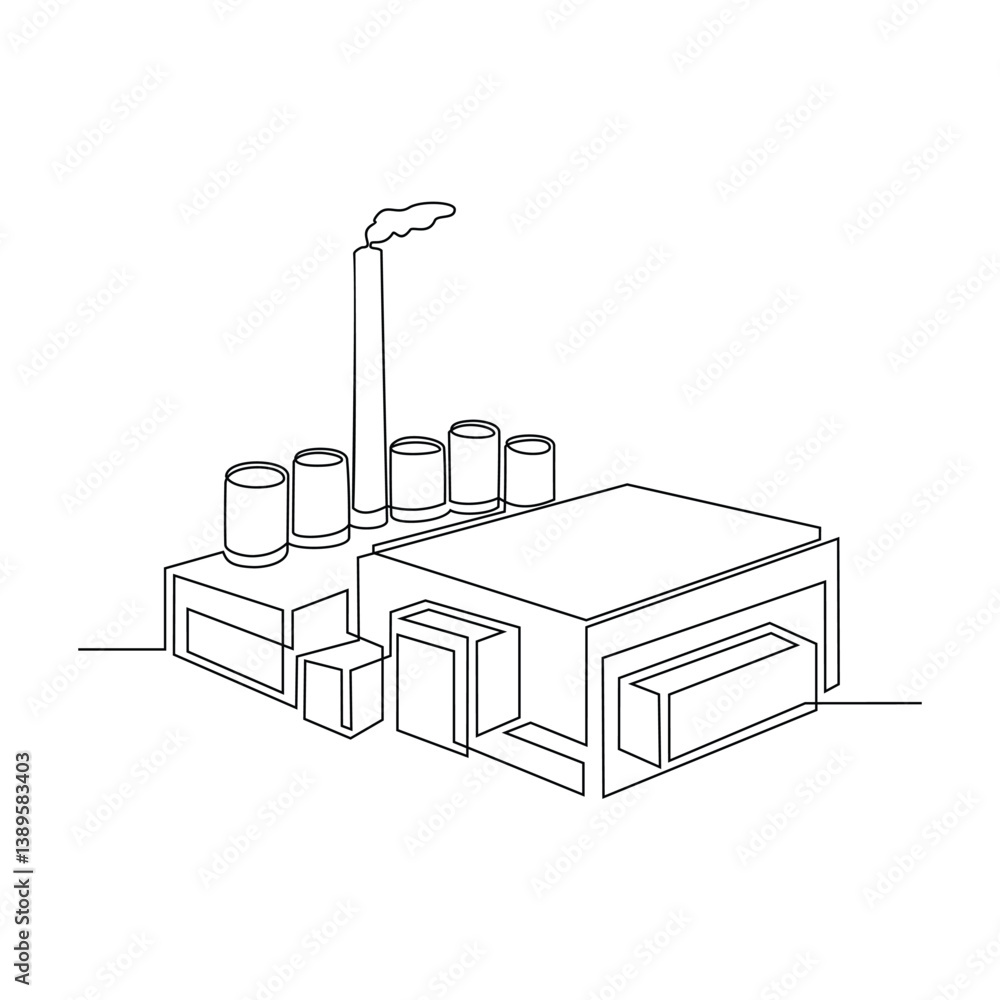 One continuous line drawing of chimney, gas turbine generator and heat ...