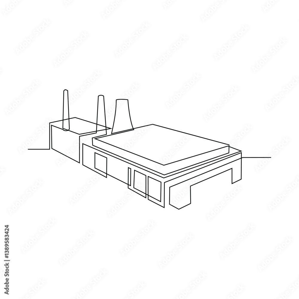 One continuous line drawing of chimney, gas turbine generator and heat ...