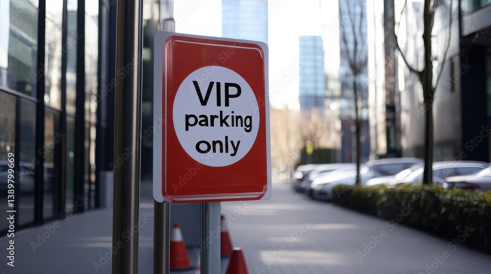 VIP parking area located outside a modern building in a bustling city ...