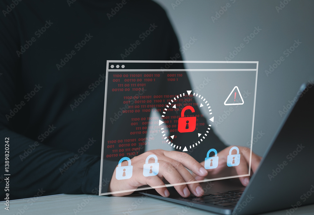 Foto de Stock Cyber security risk and data breach concept. Businessman ...