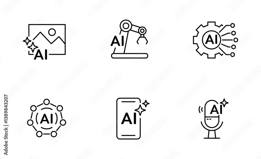 Set of Artificial intelligence icon, AI Automation, AI Photo, AI Voice ...