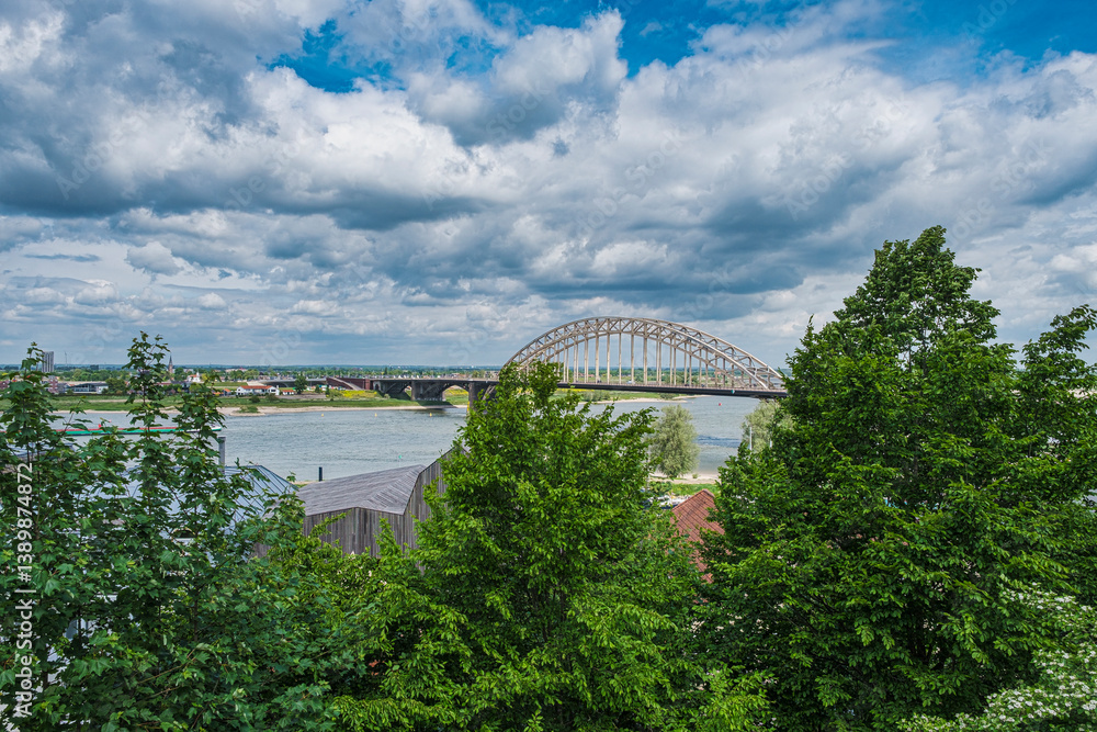 View of the Waal Bridge in Nijmegen over the Rhine, which is called the ...