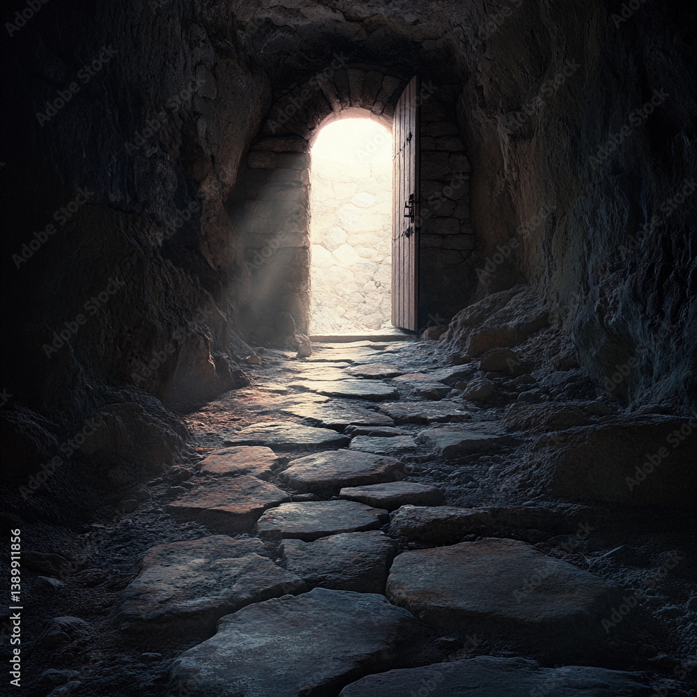 Grand tunnel built from stone slabs with integrated lighting, crafting ...