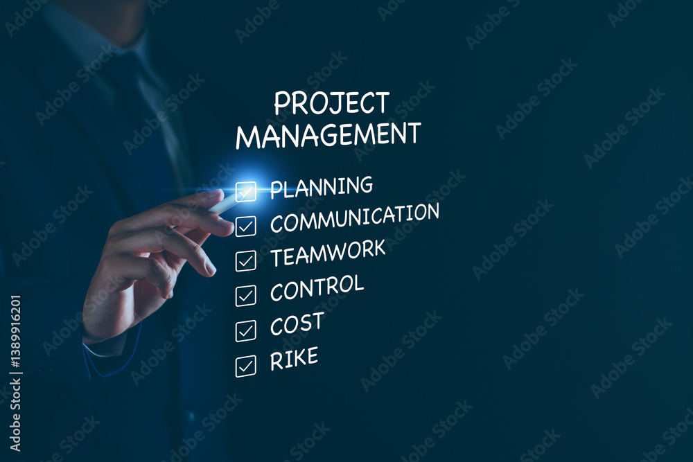 Project management concept, businessman checklist highlighting key ...