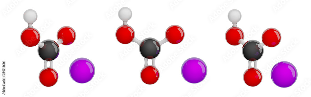 Molecule of Sodium hydrogencarbonate (Baking soda). Set of views ...