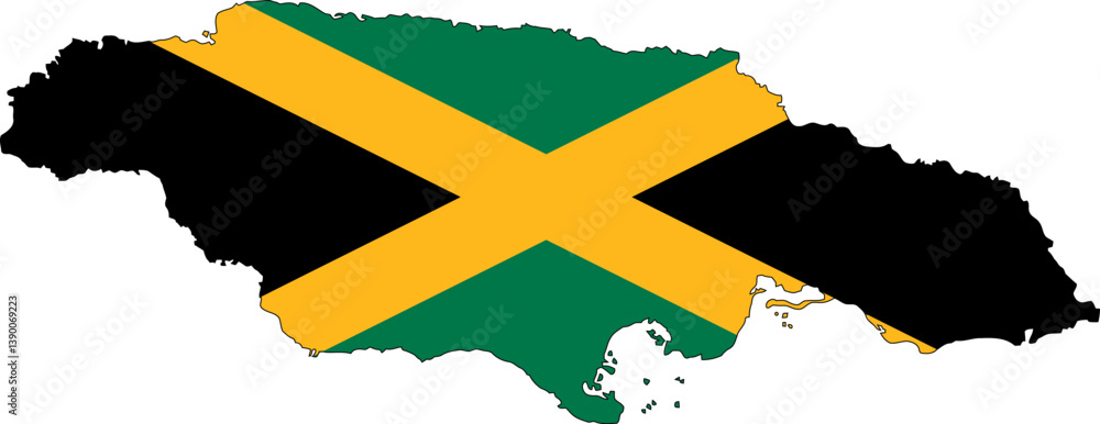 Jamaica flag on the map illustration vector with transparent. Map of ...