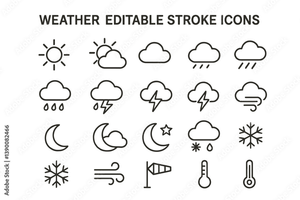 Vector icons illustrating various weather conditions including sun ...