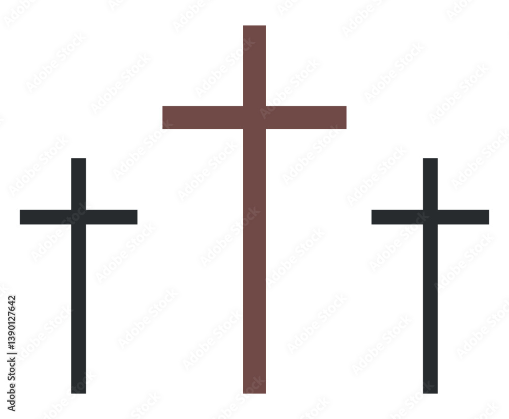 Three crosses, one brown, two others black. Religious symbols of Good ...