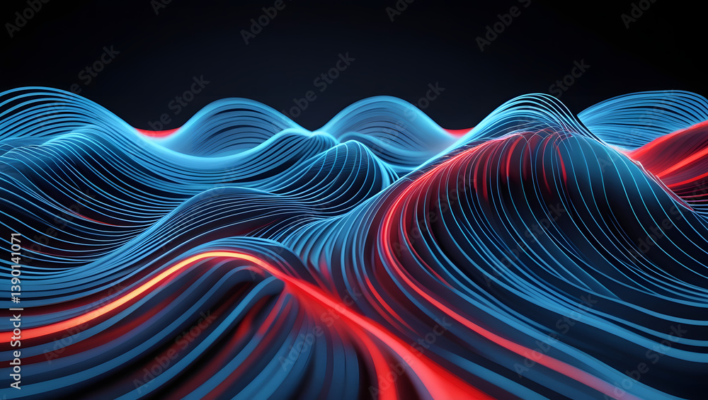 Dark mode abstract waves wallpaper with glowing blue and red lines ...