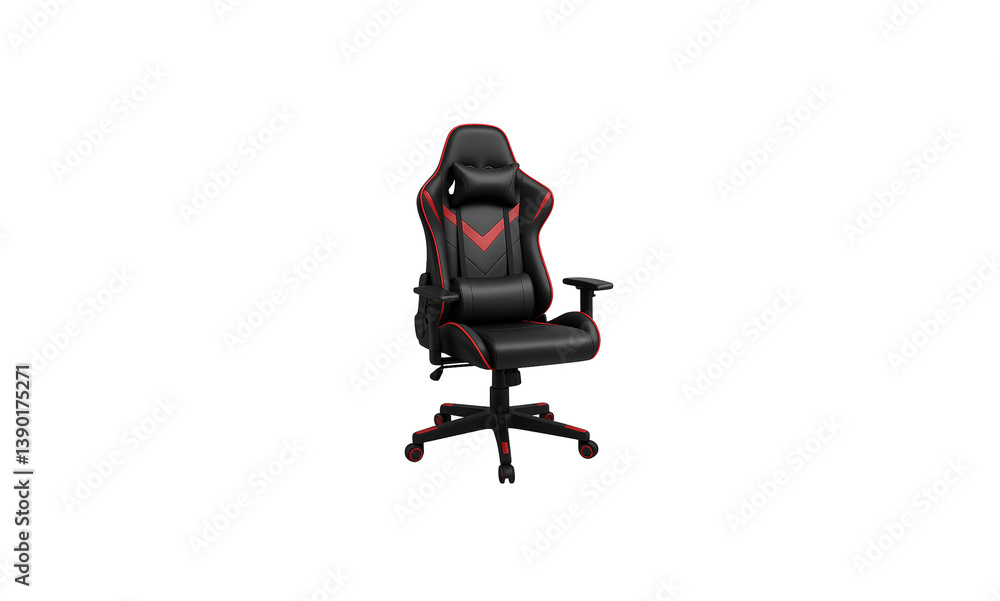 Isolated Black Gaming Chair with Red Accents on Transparent Checkered ...