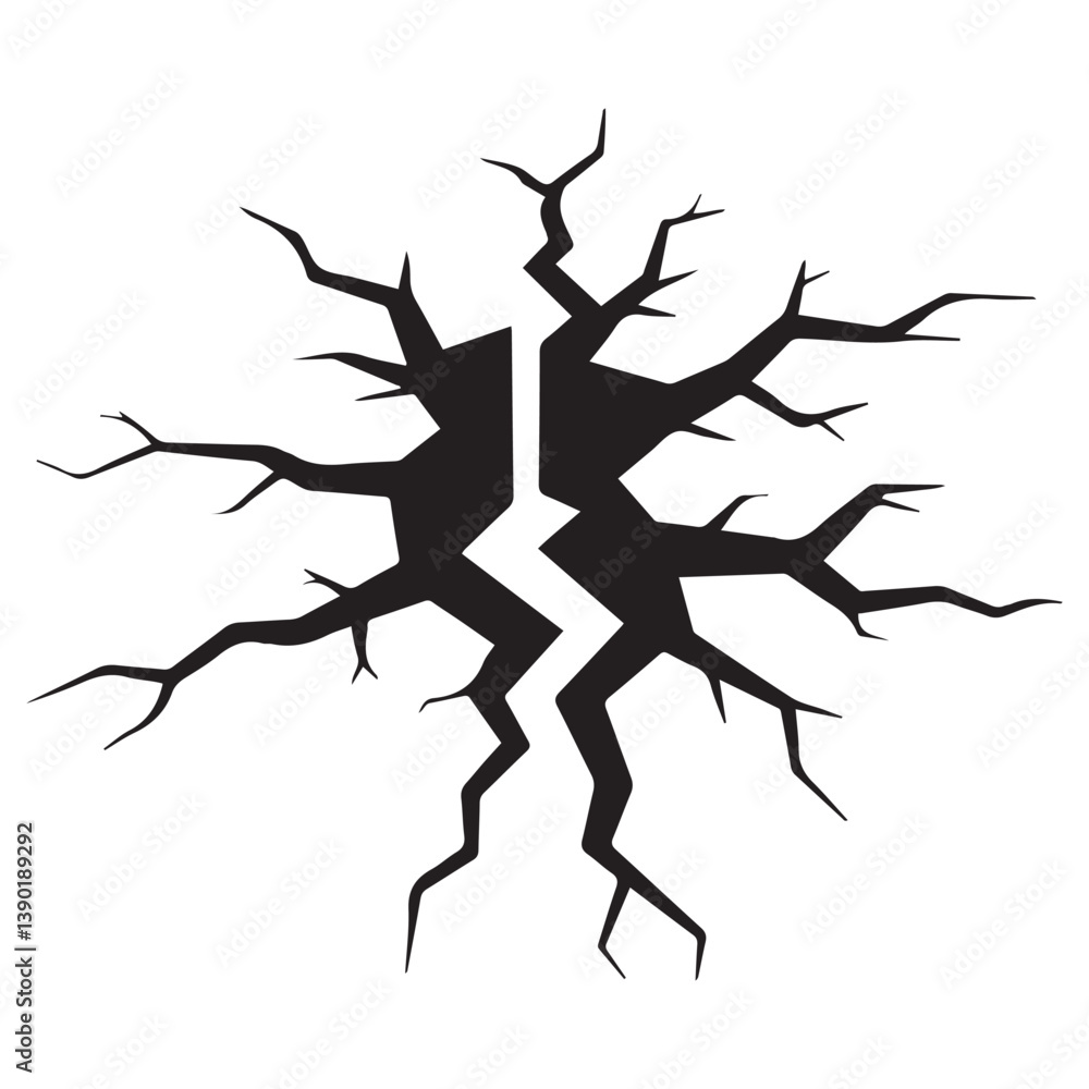 Ground split fracture line. Wall crack Vector Black silhouettes ...