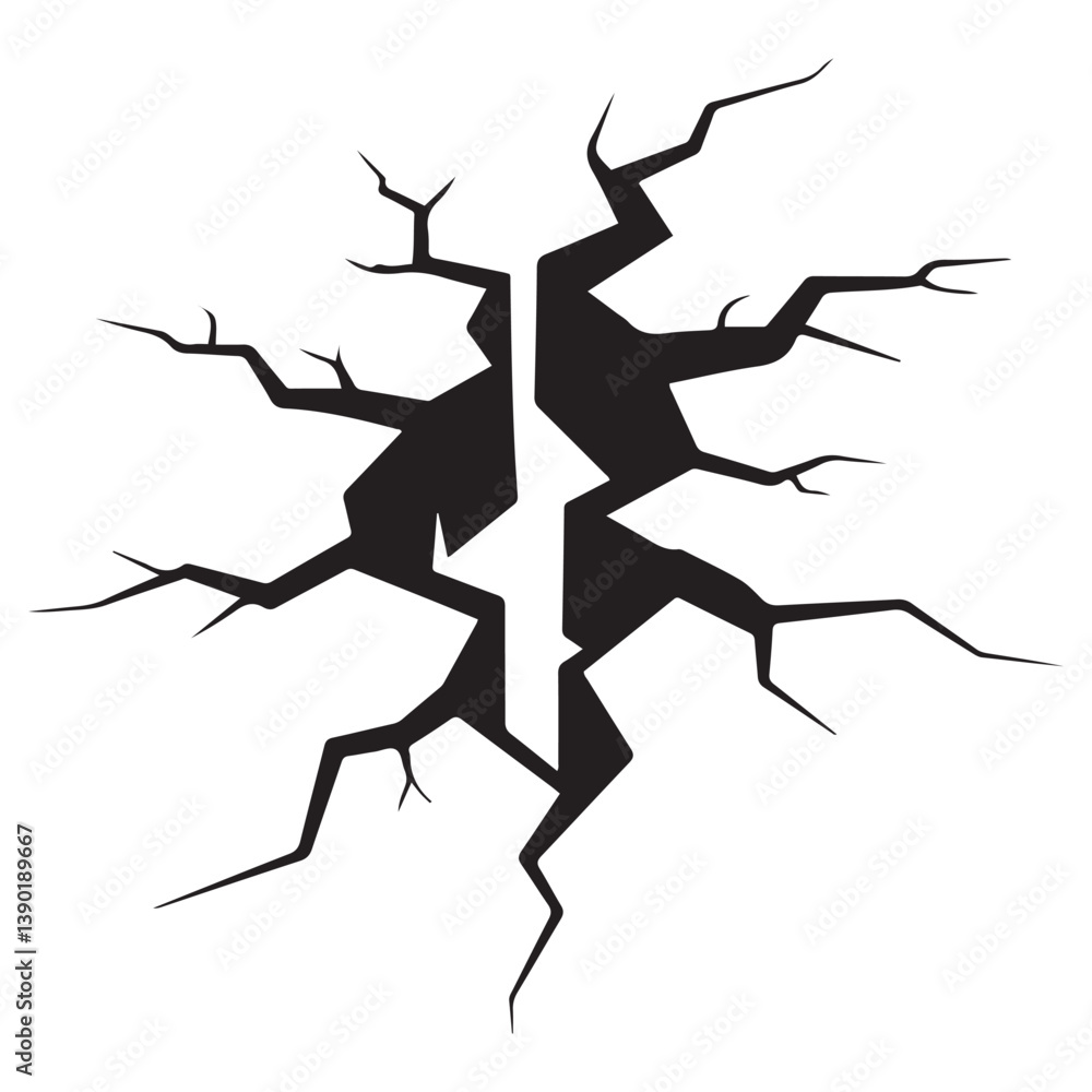 Ground split fracture line. Wall crack Vector Black silhouettes ...