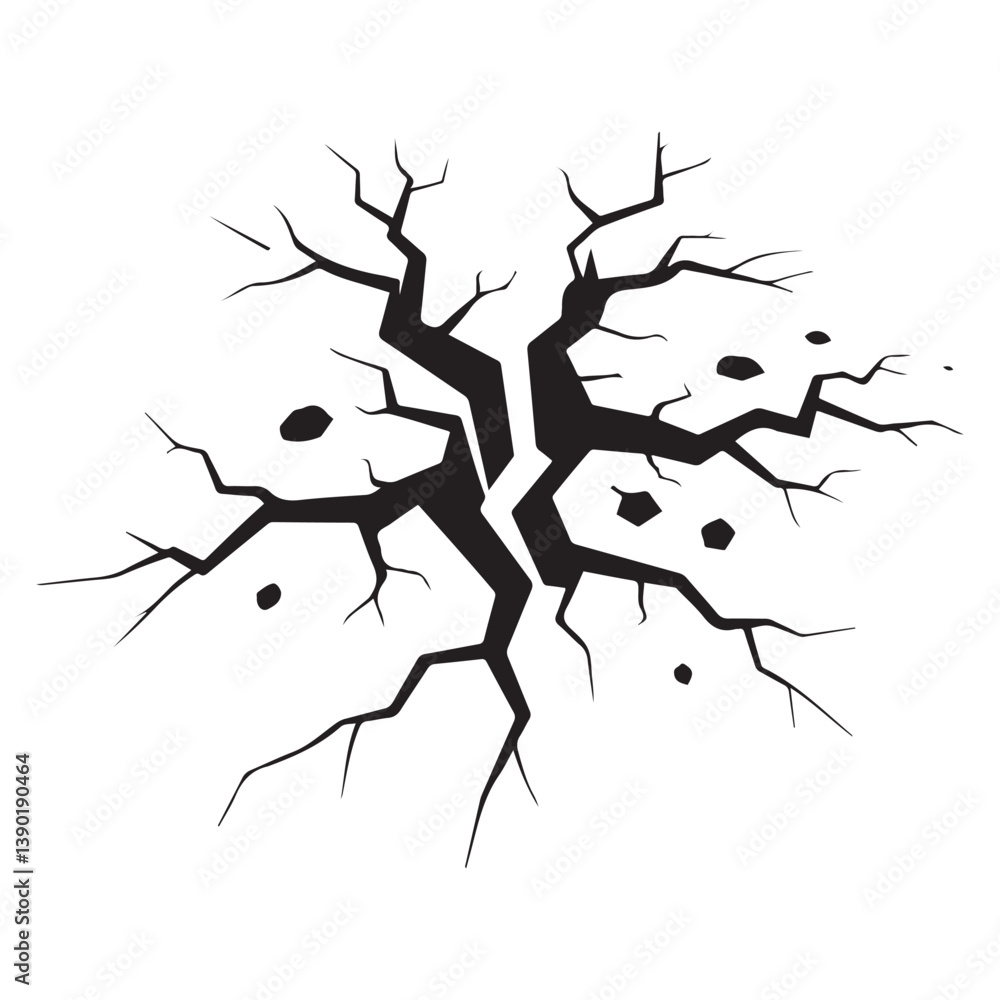 Ground split fracture line. Wall crack Vector Black silhouettes ...