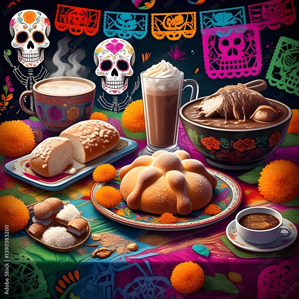 Celebrate day of the dead with vivid papel picado sugar skulls tamales ...