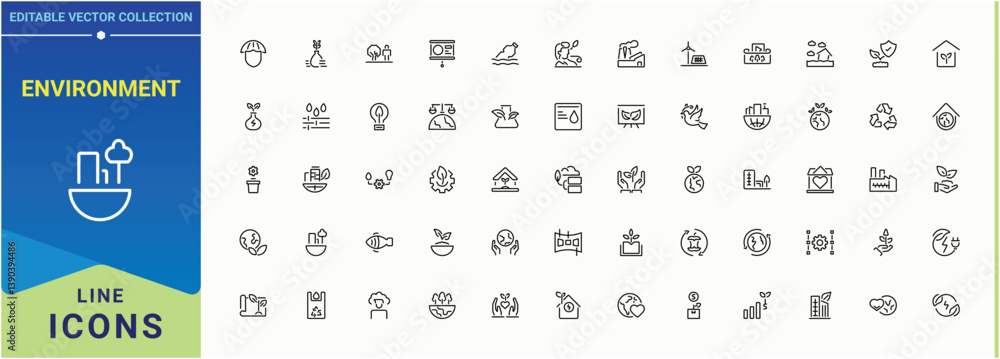 Environment icon set in linear style. Includes symbols for green ...