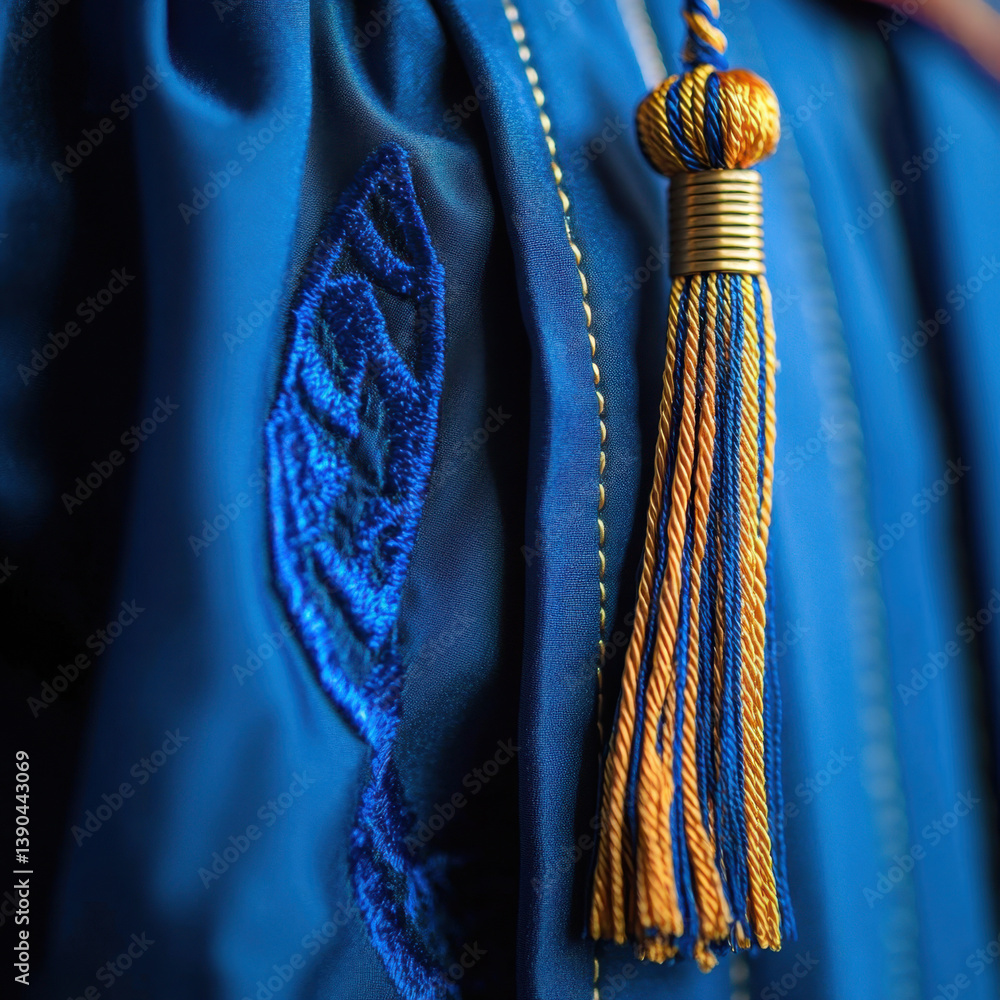 Blue graduation gown draped over a diploma with a shiny gold 'class of ...