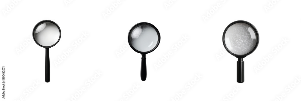 Magnifying glass collection displaying different angles and light ...