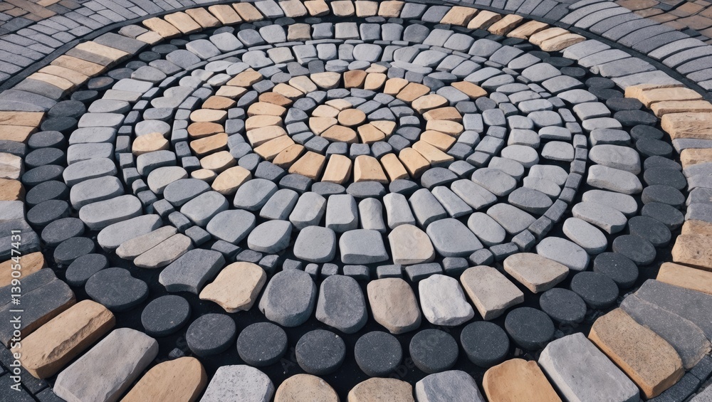 Circular arrangement of paver bricks in concentric geometric patterns ...