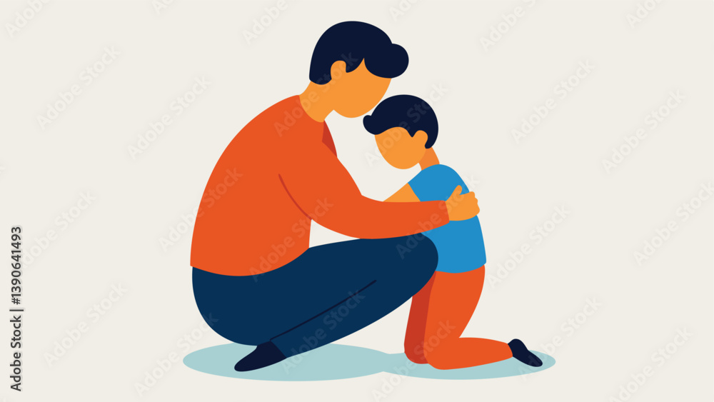 Gentle Embrace An adult figure is shown kneeling wrapping their arms ...