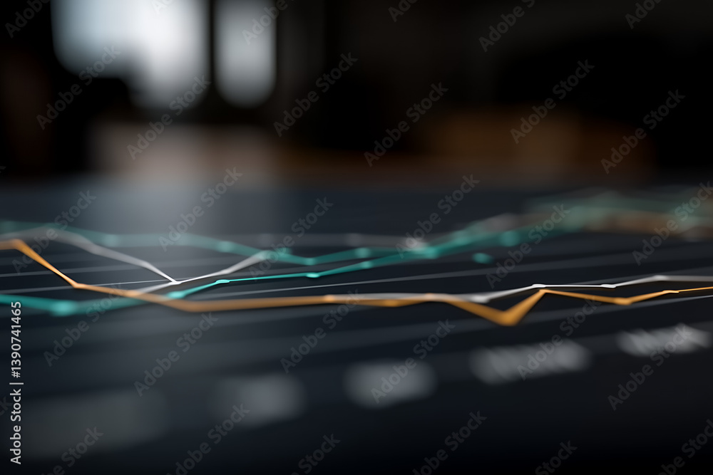 An abstract digital composition featuring layered financial chart ...