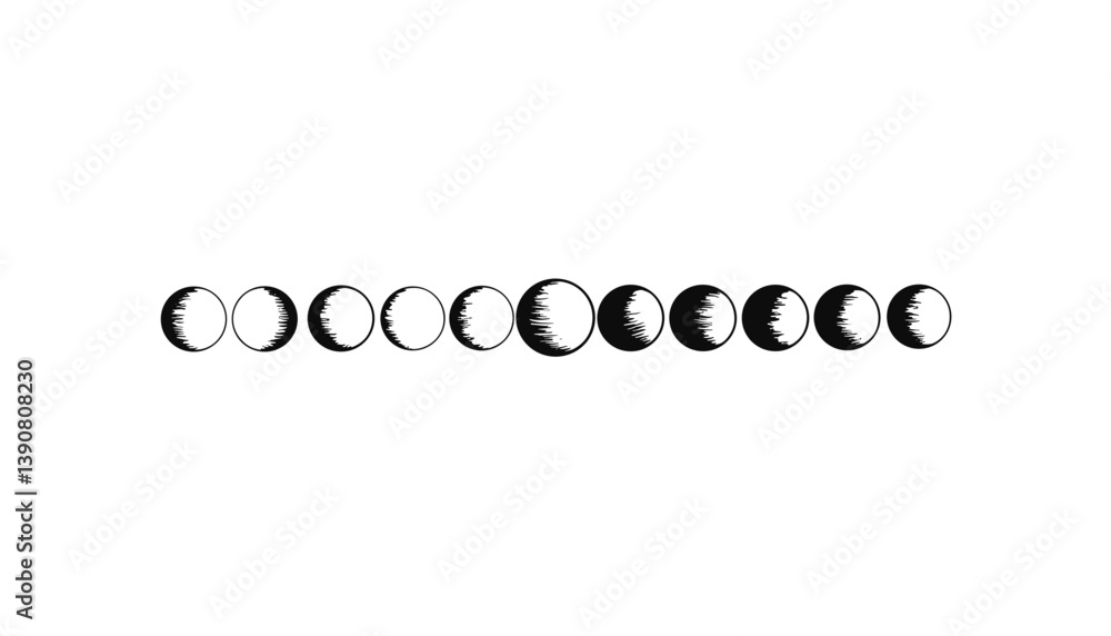 Lunar phases progression in black and white illustration, Esoteric and ...